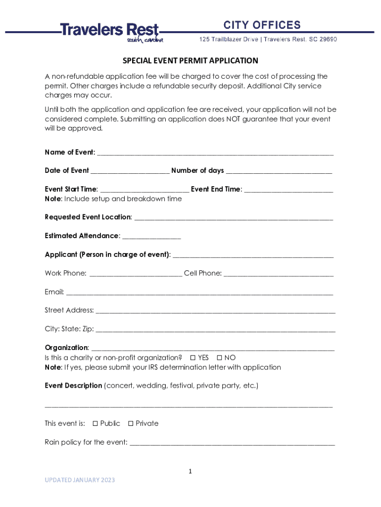 Fillable Online Special Event Permit Application Town of Chapin Fax ...
