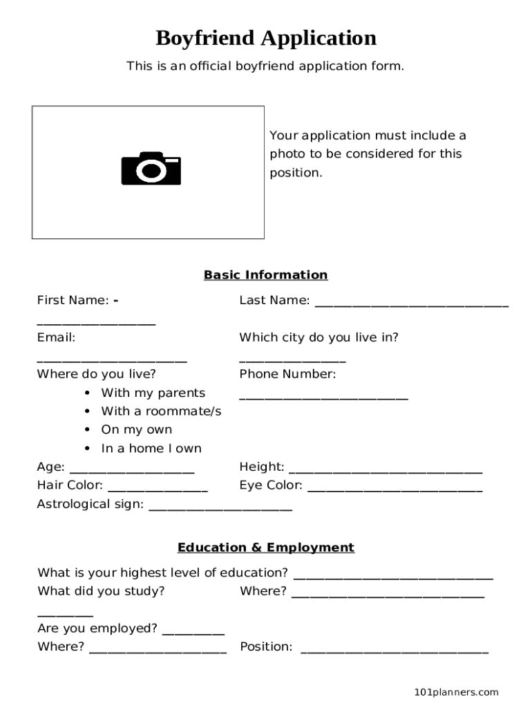 Free Online Boyfriend Application Template Doc Template | pdfFiller