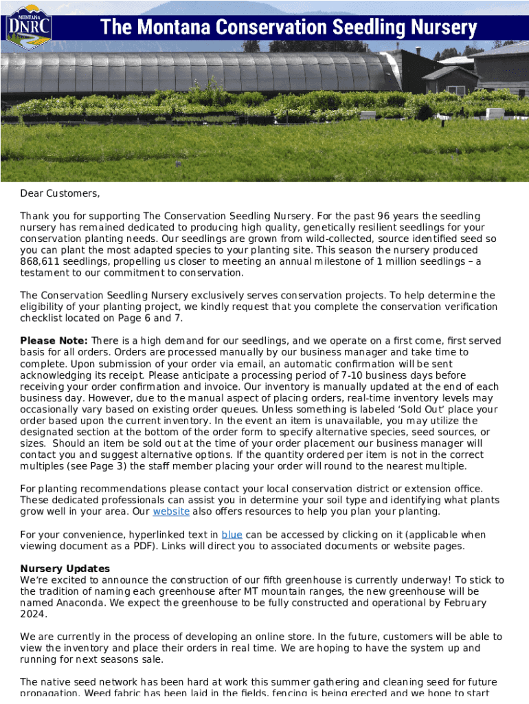 N.C. Forest Service Tree Seedling Store - dnrc mt Doc Template | pdfFiller