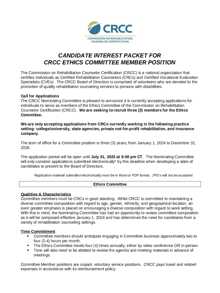 candidate interest packet for crcc ethics committee member ... Doc ...