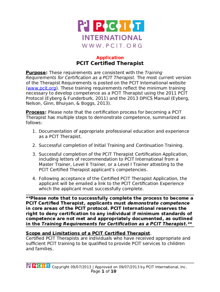 PCIT Certified Therapist Doc Template | pdfFiller