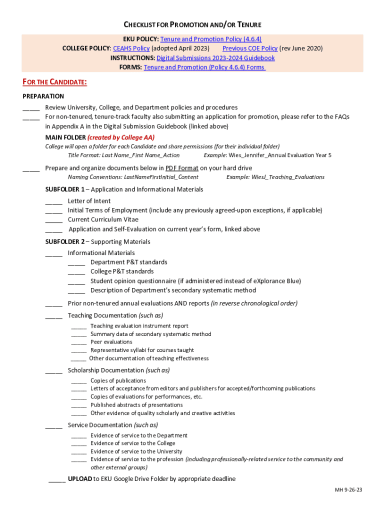 Fillable Online Checklist for promotion and/or tenure Fax Email Print ...