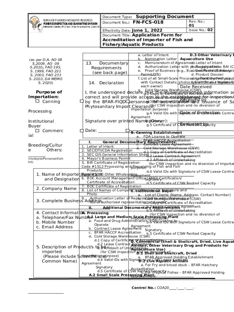 Application for Accreditation of Importer of Fish ... - BFAR Doc Template | pdfFiller