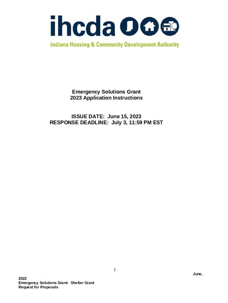 Emergency Solutions Grant (ESG) - IHCDA Doc Template | pdfFiller