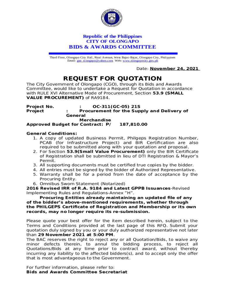 BIDS AND AWARDS COMMITTEE REQUEST FOR ... - PCO Doc Template | pdfFiller