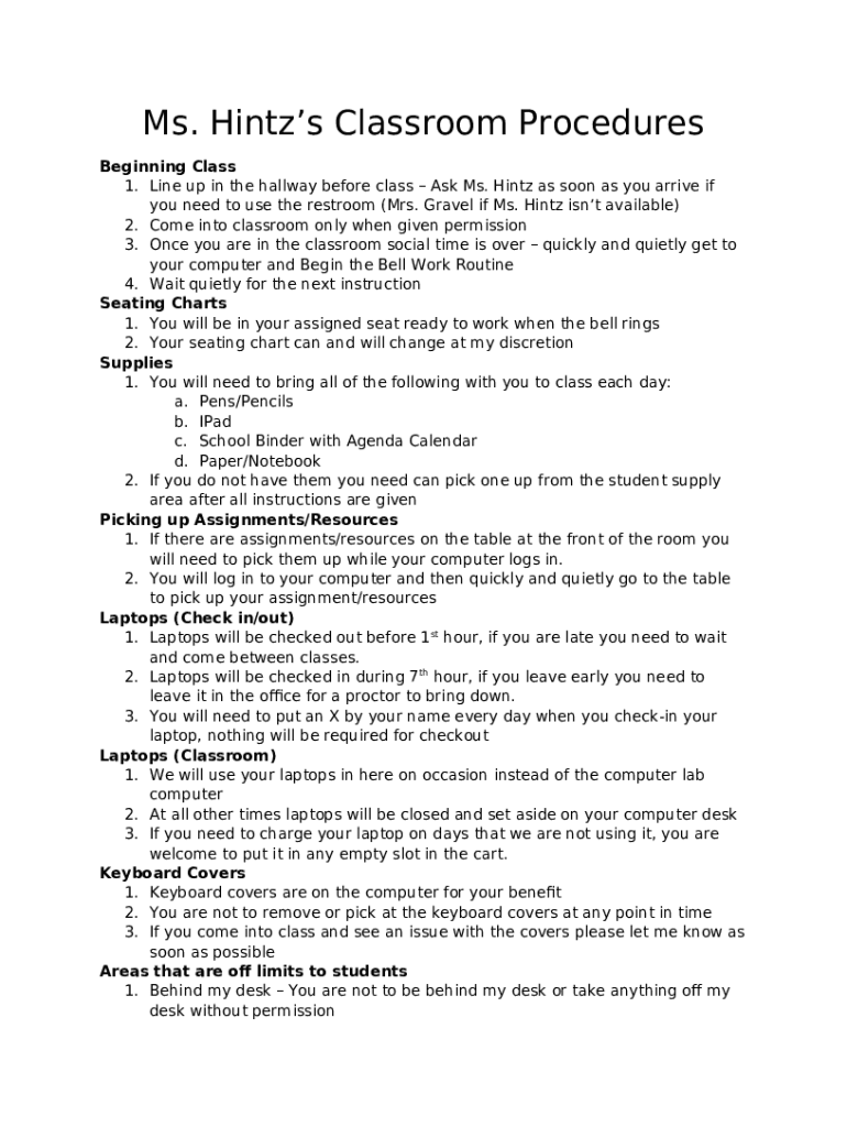 10 Classroom Routines and Procedures to Teach Right Away Doc Template ...