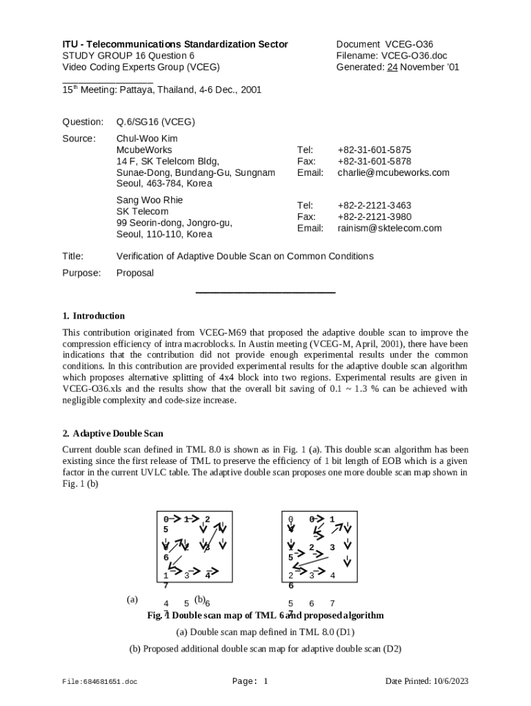 ITU-T Video Coding Experts Group Document. Adaptive Double Scan (VCEG-O36.doc) Doc Template ...