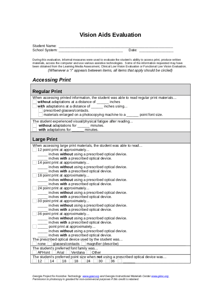 Vision Aids Evaluation Doc Template | pdfFiller
