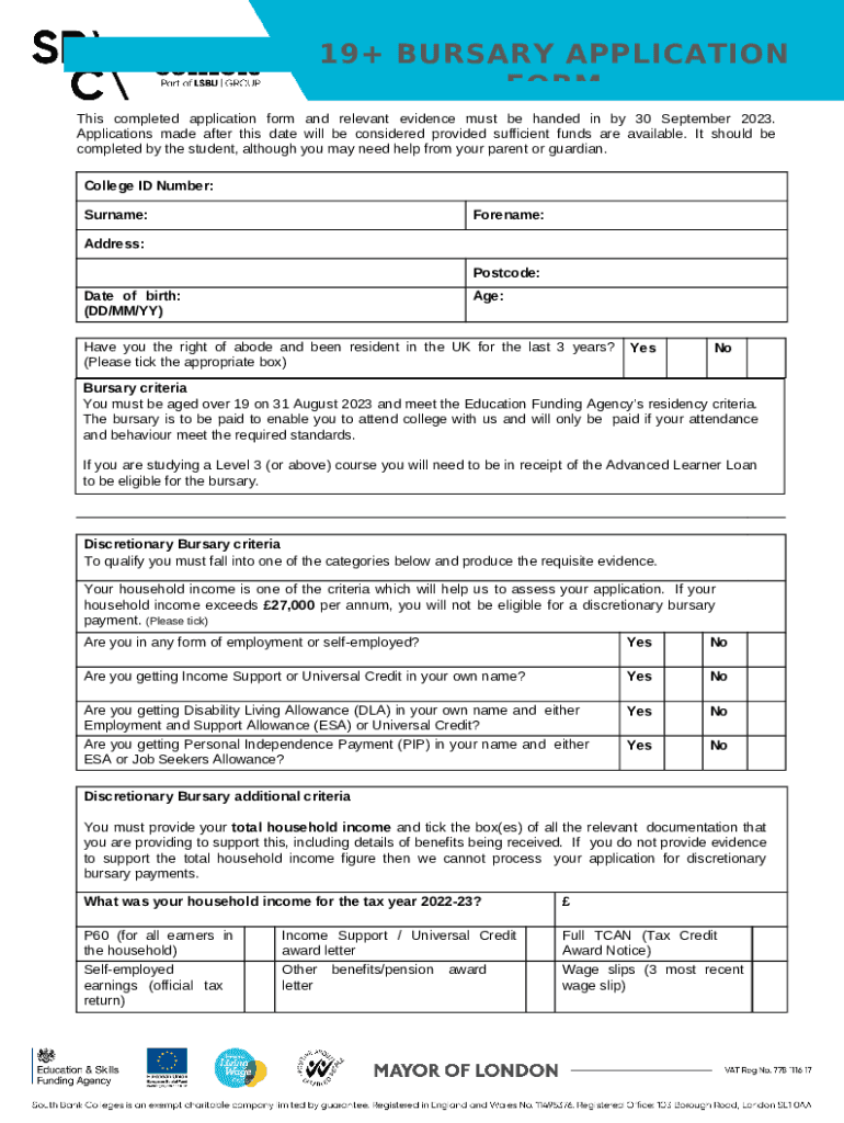 19+ bursary Doc Template | pdfFiller