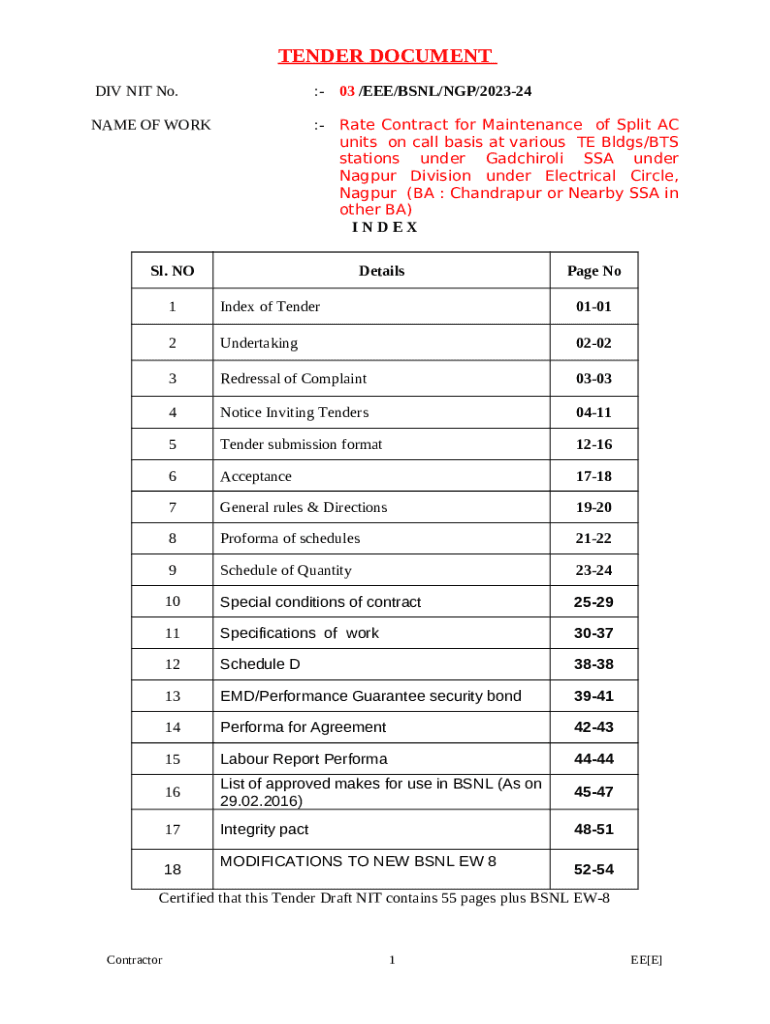 TENDER DOCUMENT SITC of 2x1.5 TR Split AC units for ... Doc Template | pdfFiller