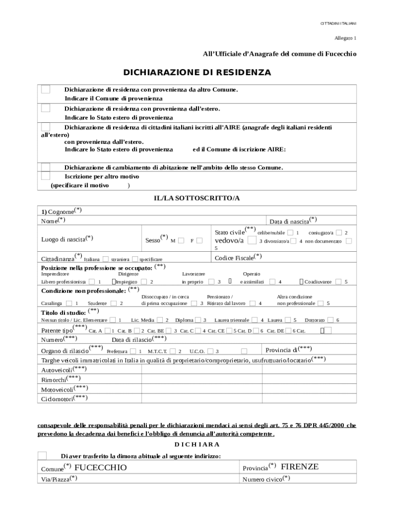 Dichiarazione di Residenza e Cambio di indirizzo nel ... Doc Template ...