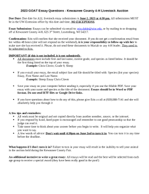 2023 GOAT Essay Questions - Kewaunee County 4-H Livestock Auction Doc ...