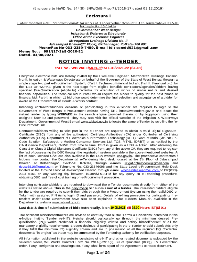 e-Quotation/ e-Procurement of Works and Material Purchase - wbiwd gov Doc Template | pdfFiller