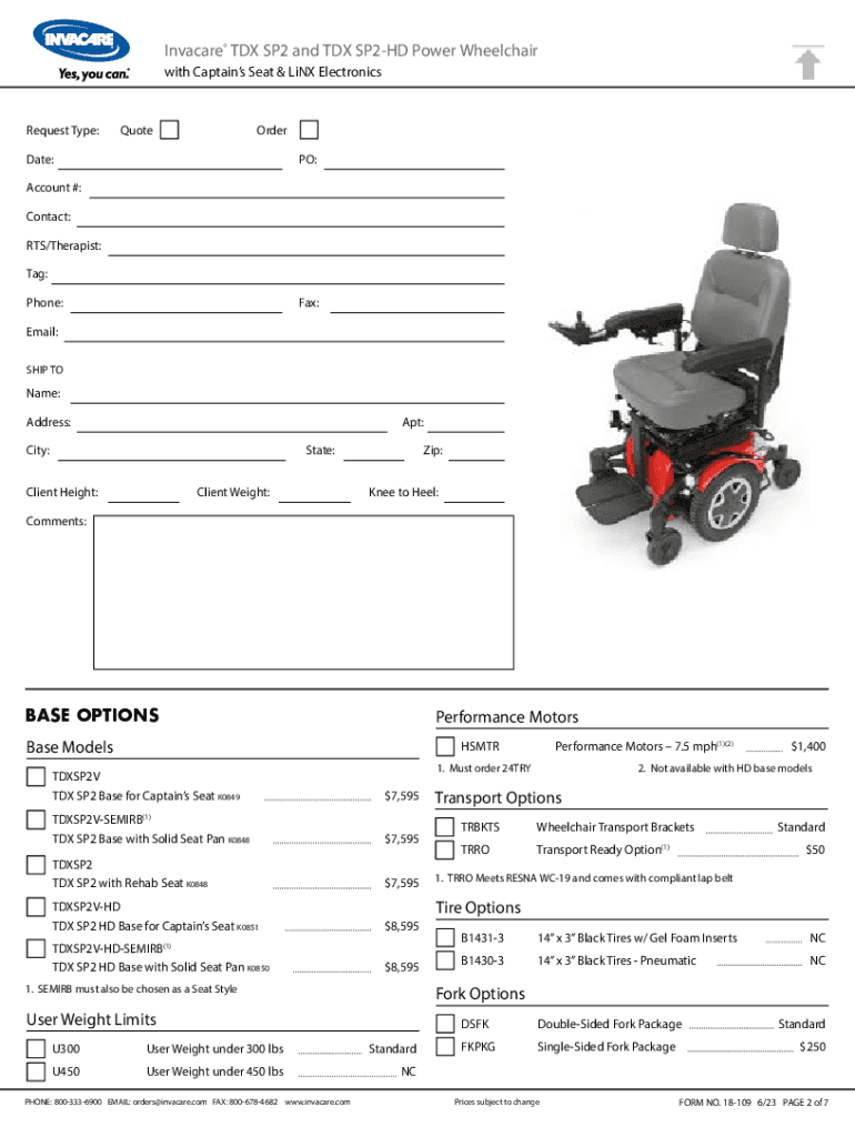 Fillable Online TDX SP2 Power Wheelchair with Captains Seat and LiNX ...