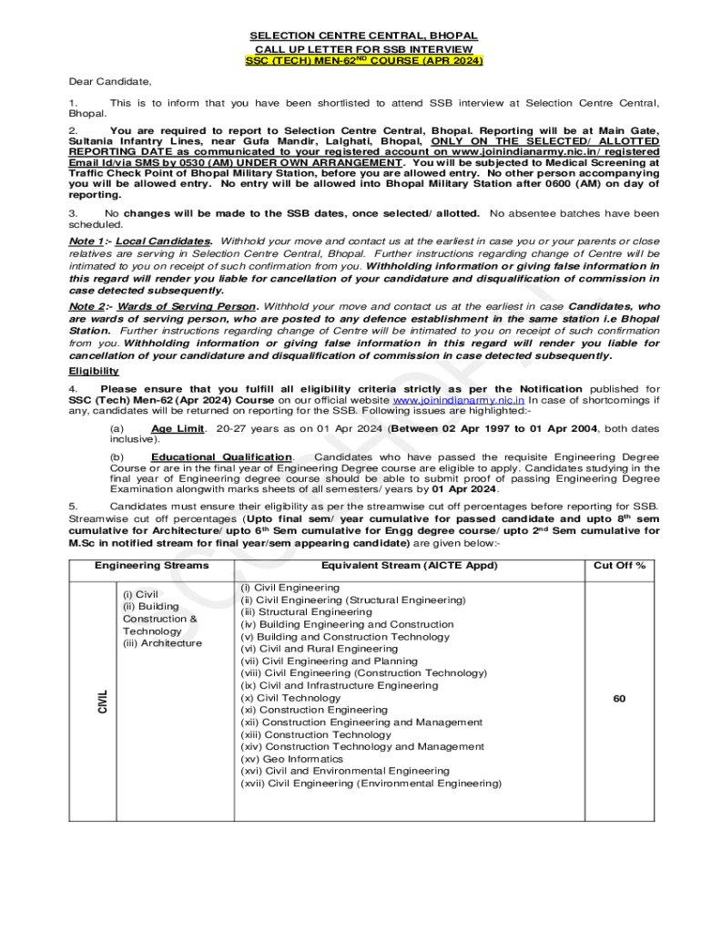 Fillable Online SSC (TECH) MEN-62ND COURSE (APR 2024) Fax Email Print ...