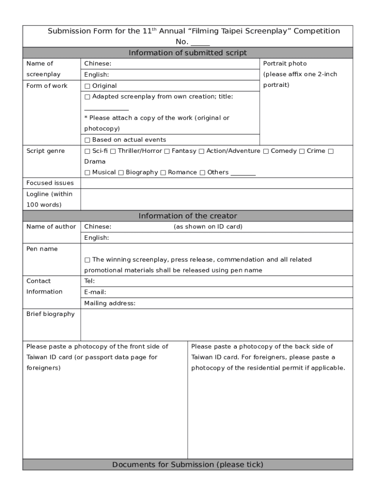 Submission for the 11th Annual Filming Taipei ... Doc Template | pdfFiller