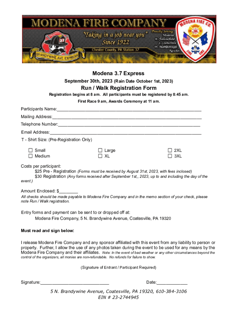 Fillable Online Run/Walk Registration Form Fax Email Print - pdfFiller