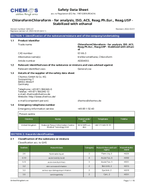 Fillable Online Safety Data Sheet: chloroformChloroform - for analysis ...