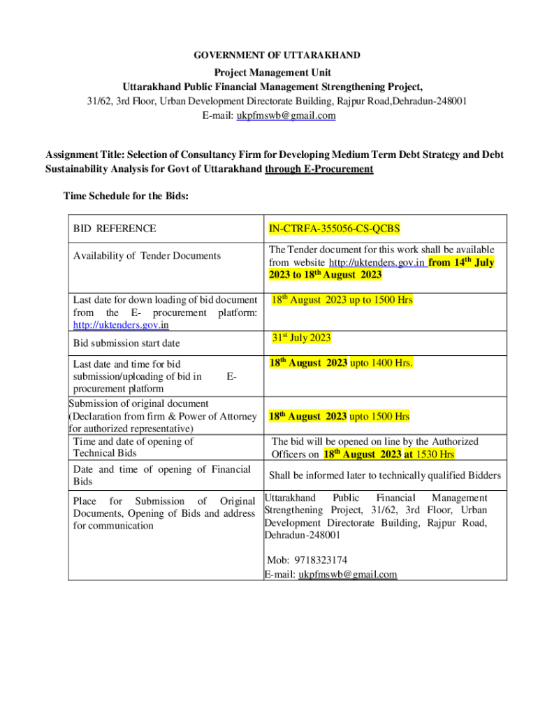 Fillable Online India - SOUTH ASIA- P166923- Uttarakhand Public ... Fax ...