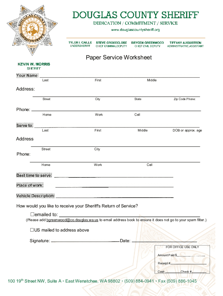 Fillable Online Paper Service Worksheet - Douglas County, WA Fax Email ...