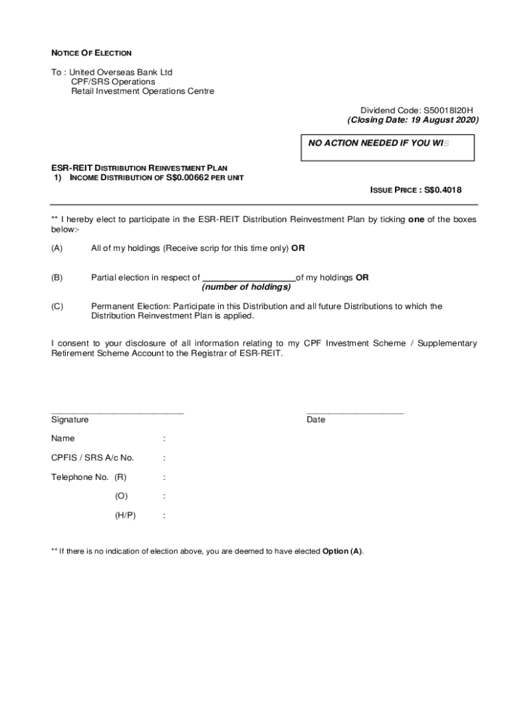 Fillable Online ESR-REIT DISTRIBUTION REINVESTMENT PLAN Fax Email Print ...