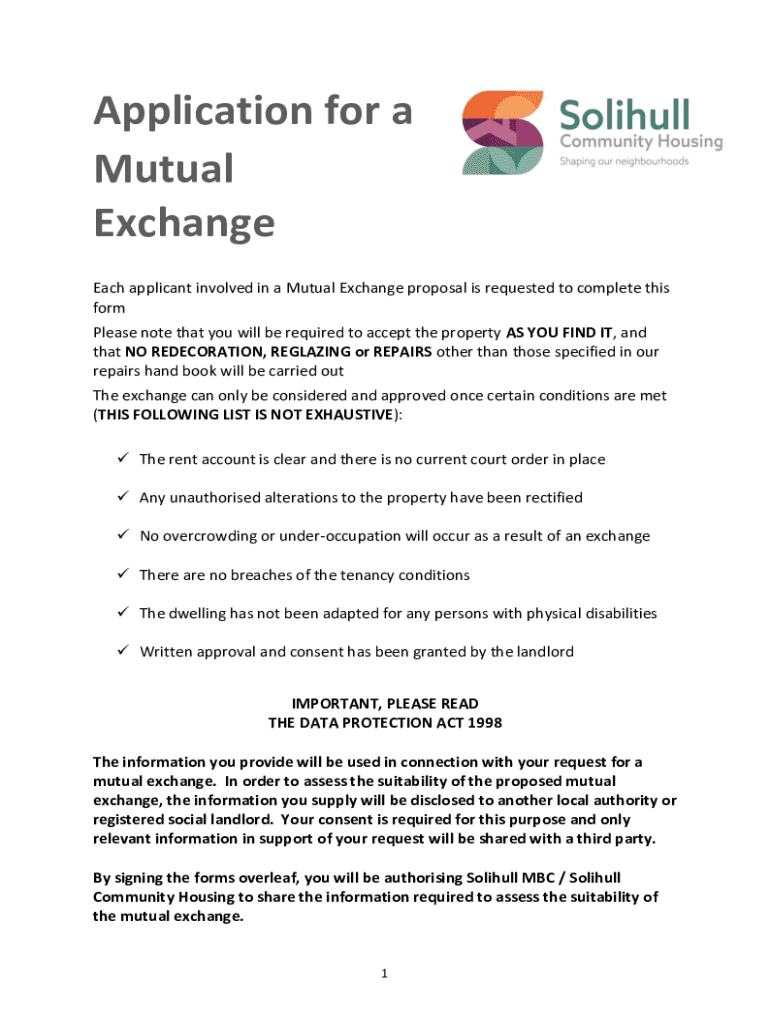 Fillable Online Mutual exchange - initial request to change form Fax ...