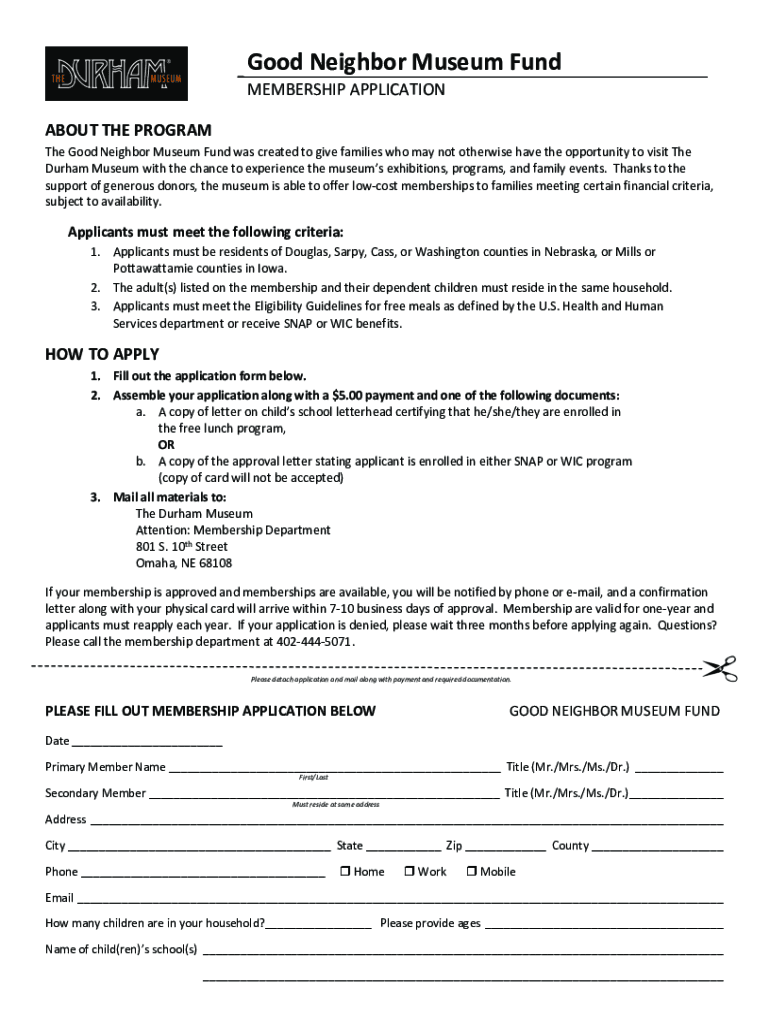 Fillable Online Good Neighbor Museum Fund MEMBERSHIP APPLICATION Fax ...