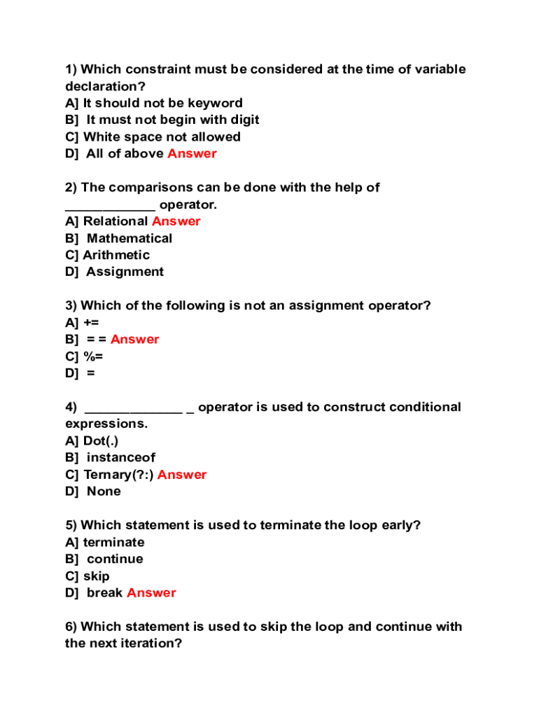 Fillable Online Statements Declarations And Control Structures Fax Email Print Pdffiller
