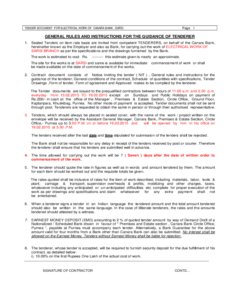 Fillable Online tender for electrical work at madhyamgram branch Fax ...