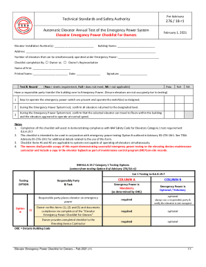 Fillable Online ED-276-18r1---Elevator-Emergency-Power-Checklist-for ...