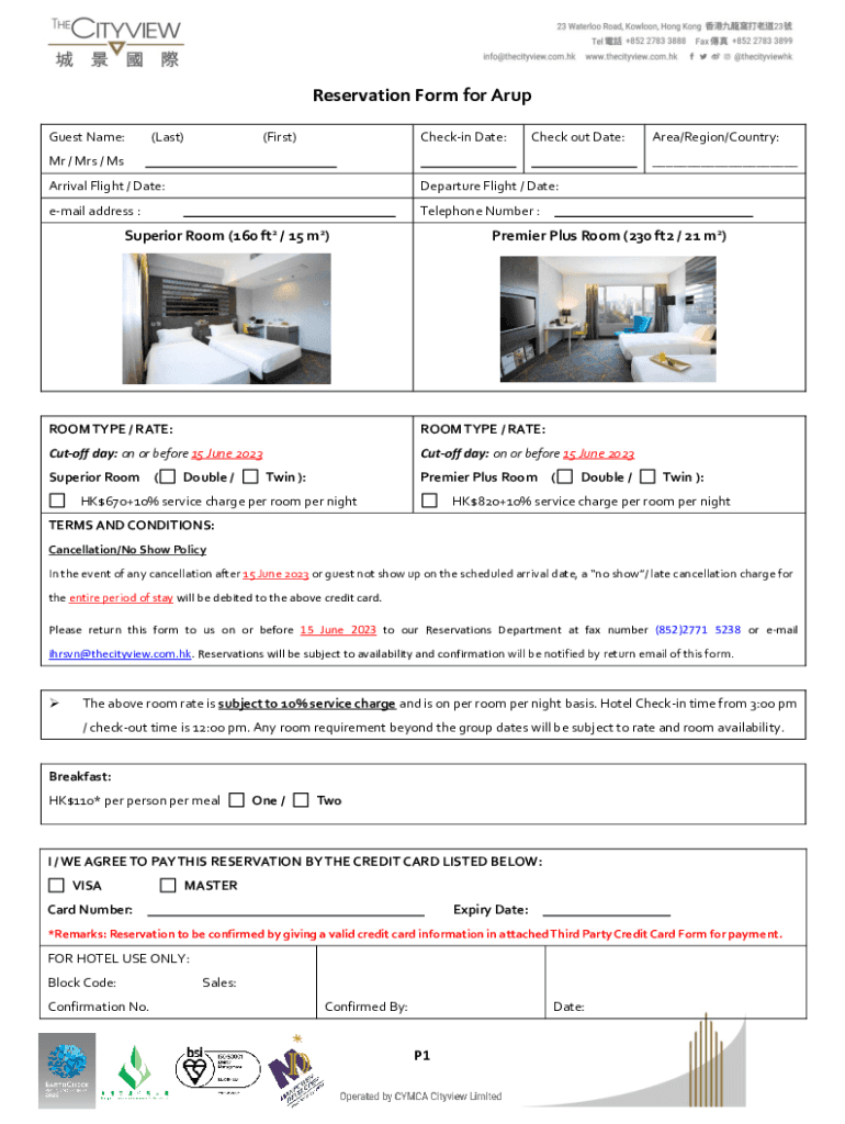Fillable Online Reservation Form for Arup Fax Email Print - pdfFiller