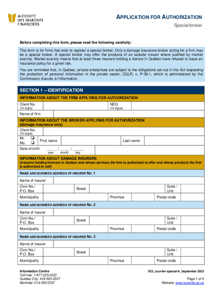 Fillable Online lautorite qc Application for Authorization. Application for authorization ...