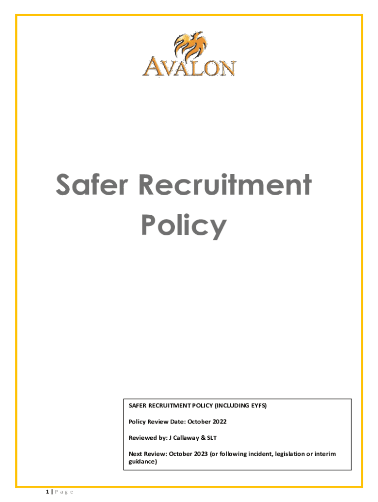 Fillable Online SAFER RECRUITMENT POLICY AND PROCESS Fax Email Print ...