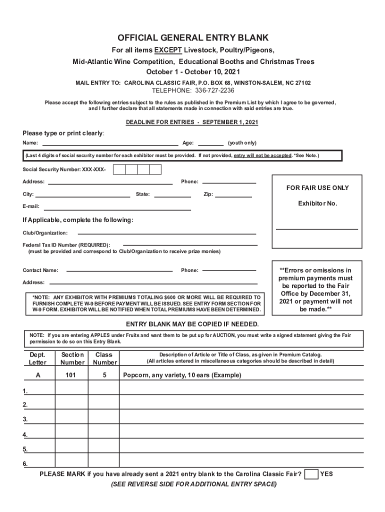 Fillable Online 2021 Carolina Classic Fair Competitive Entries Catalog Fax Email Print - pdfFiller