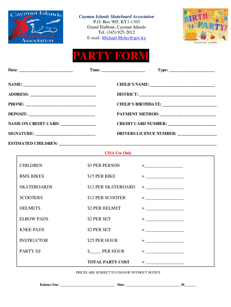 Fillable Online party form - CNS Local Life Fax Email Print - pdfFiller