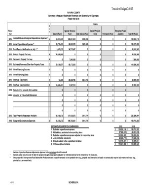Fillable Online Summary Schedule of Estimated Revenues and ... Fax ...