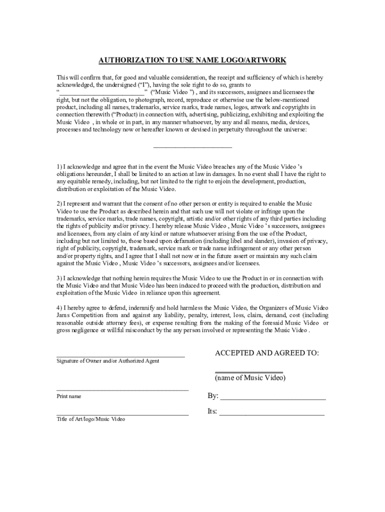 Fillable Online AUTHORIZATION TO USE NAME/PRODUCT/LOGO Fax Email Print ...