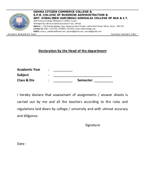 Fillable Online Declaration by the Head of the department Academic Year ...