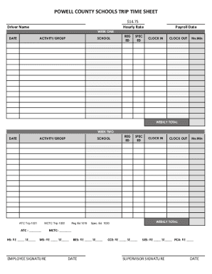 Fillable Online POWELL COUNTY SCHOOLS TRIP TIME SHEET Fax Email Print ...