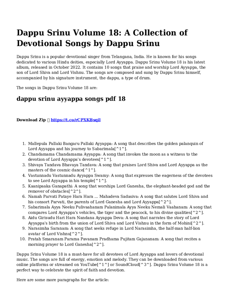 Dappu Srinu Ayyappa Songs Pdf - Fill Online, Printable, Fillable, Blank ...
