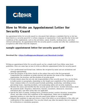 Fillable Online Appointment Letter for Security Guard - Word & Excel ...