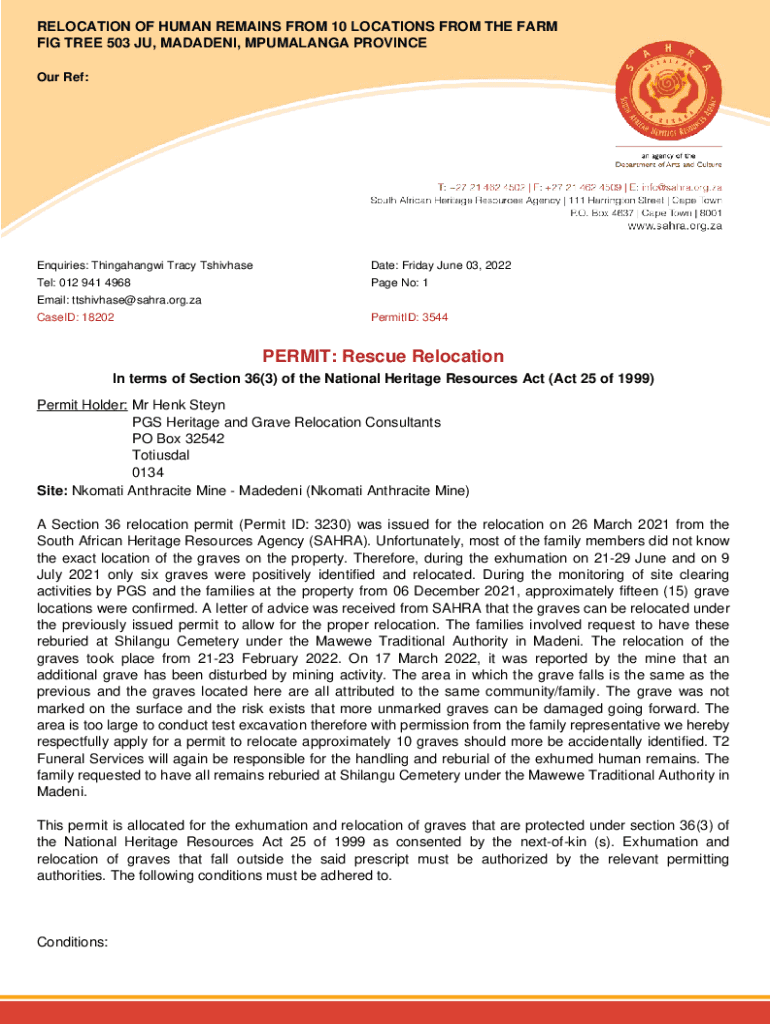 Fillable Online RELOCATION OF HUMAN REMAINS FROM 25 GRAVES ... Fax ...