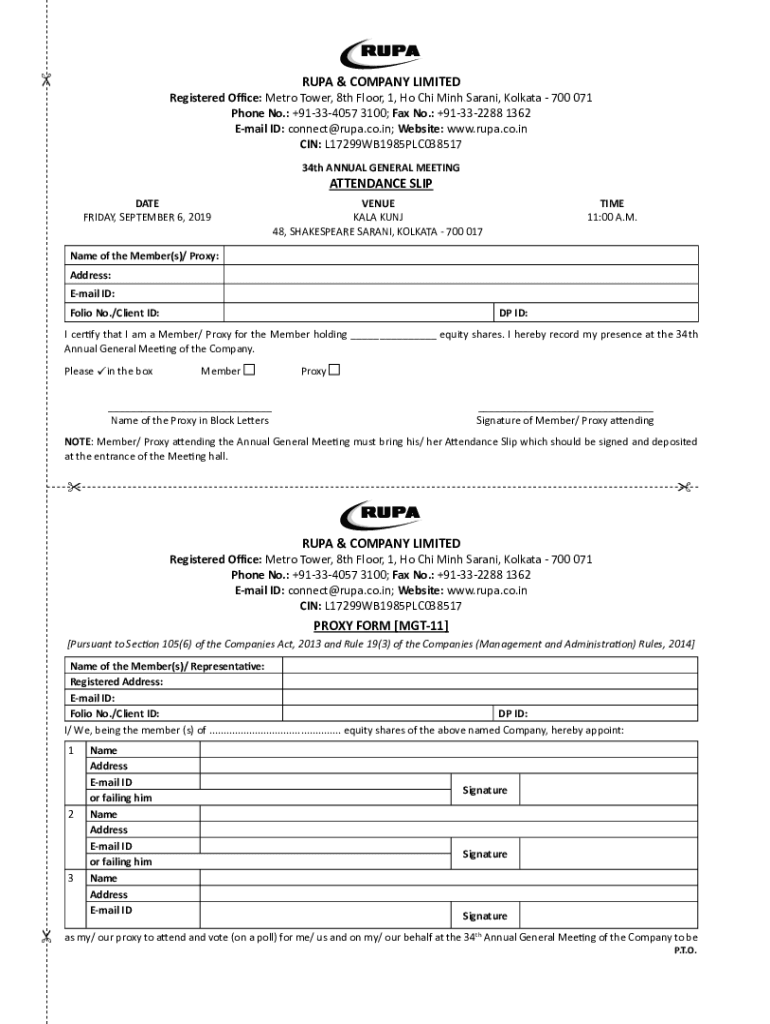 Fillable Online PROXY FORM MGT-11 ATTENDANCE SLIP ... Fax Email Print ...