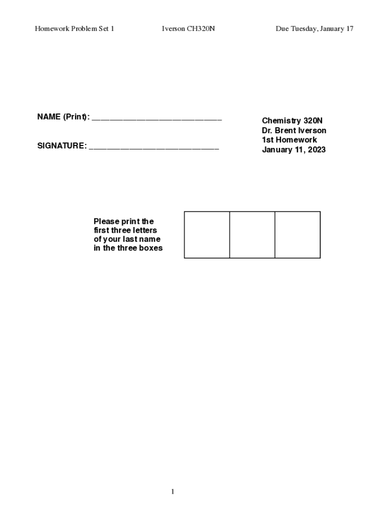 Fillable Online Iverson Cm Utexas Solved Name print Signature First 3 
