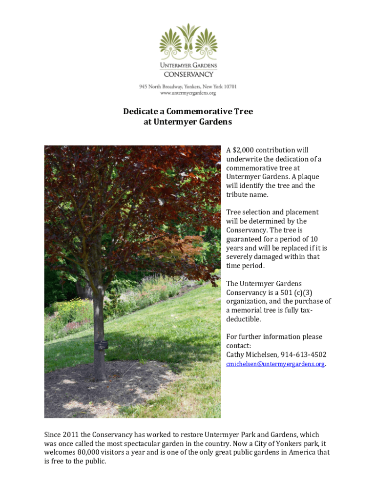 Fillable Online Dedicate a Commemorative Tree at Untermyer Gardens Fax ...