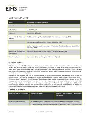 Fillable Online EAP CURRICULUM VITAE AND REGISTRATION Fax Email Print - pdfFiller