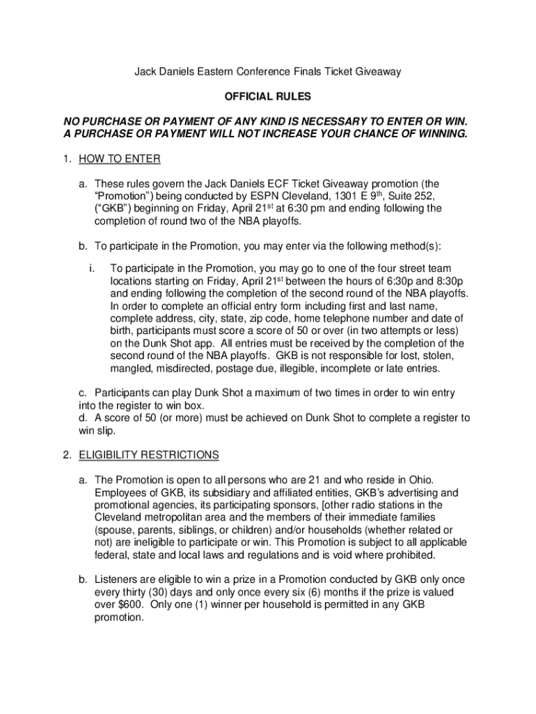 Fillable Online OFFICIAL RULES: Jack Daniel's Concerts for a Year ...