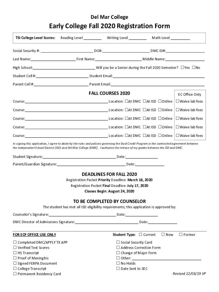 Fillable Online Del Mar College - General Application Fax Email Print - pdfFiller