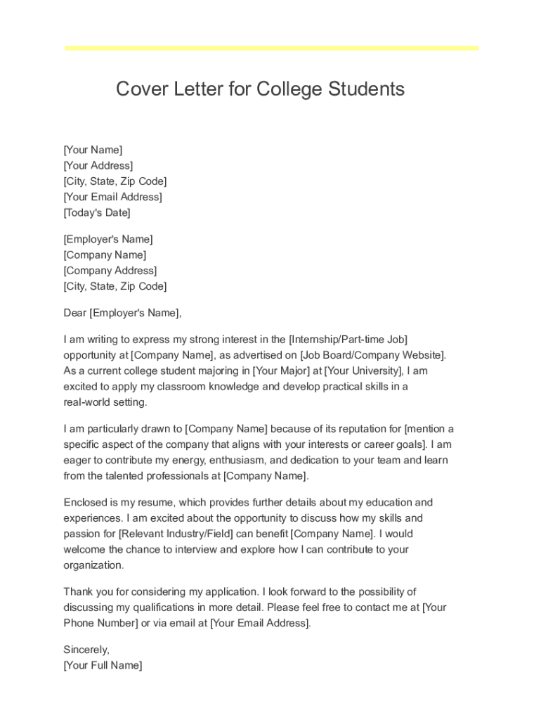 Fillable Online Cover Letter for College Students Fax Email Print ...