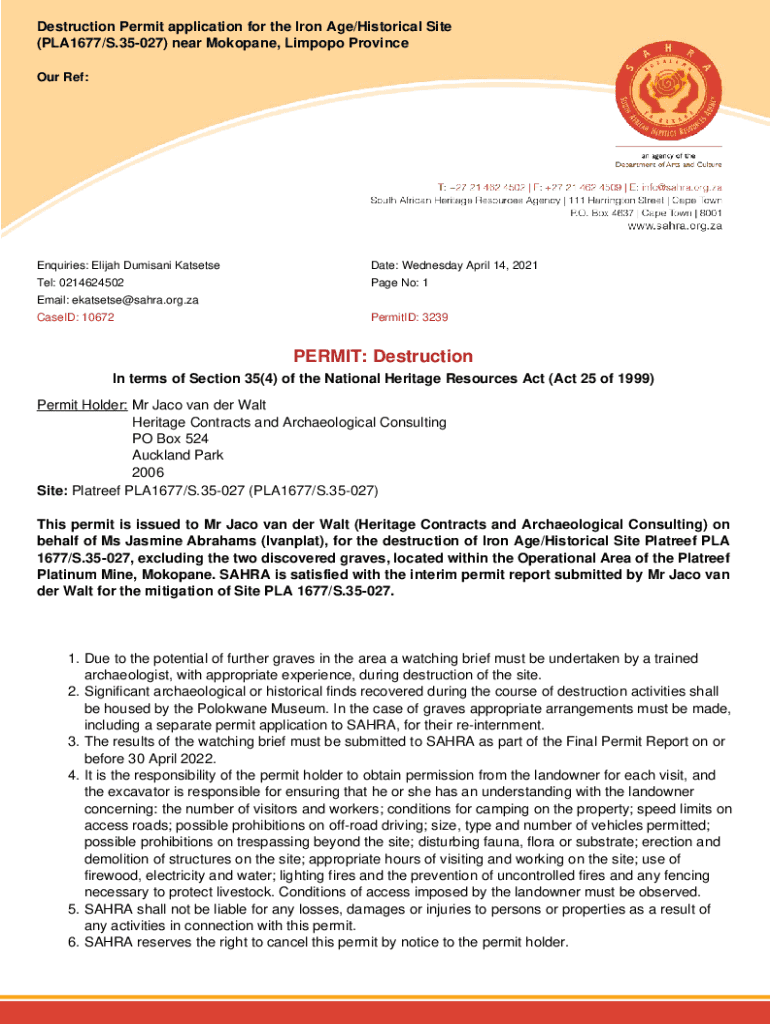 Fillable Online Destruction Permit application for the Iron Age ...